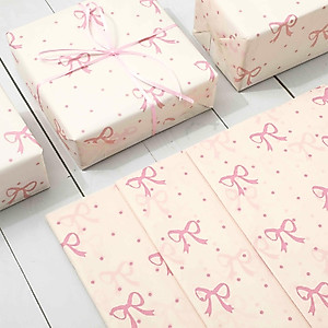 JarThenaAMCS 60 Sheets Pink Bow Tissue Paper Cute Bow Knot Dot Gift Wrapping Paper Decorative Art Paper for Coquette Birthday Baby Shower Party DIY Crafts, 14 x 20 Inch