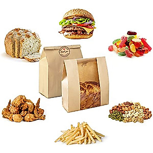 Paper Bread Bags for Homemade Bread Sourdough Bread Bags Large Paper Bakery Bag with Window for Baked Food Packaging Storage,Label Seal Sticker Included Pack of 25(13.7x8.2x3.5 inch)