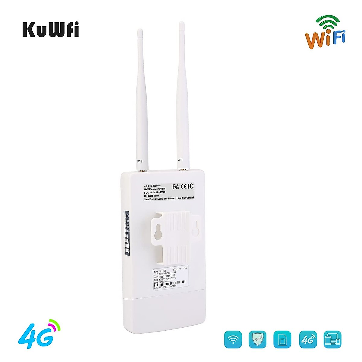 KuWFi Waterproof Outdoor 4G LTE CPE SIM Card WiFi Router 150Mbps CAT4 SIM LTE Routers Work with IP Camera or Outside WiFi Coverage with 2pcs Antenna Only Work with SIM Card Mode Not for USA