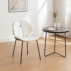 Art Leon Dining Chairs, Set of 2, Modern Boucle Fabric Dining Room Chairs with Bentwood, Armless Accent Chairs with Metal Legs for Kitchen Restaurant, White