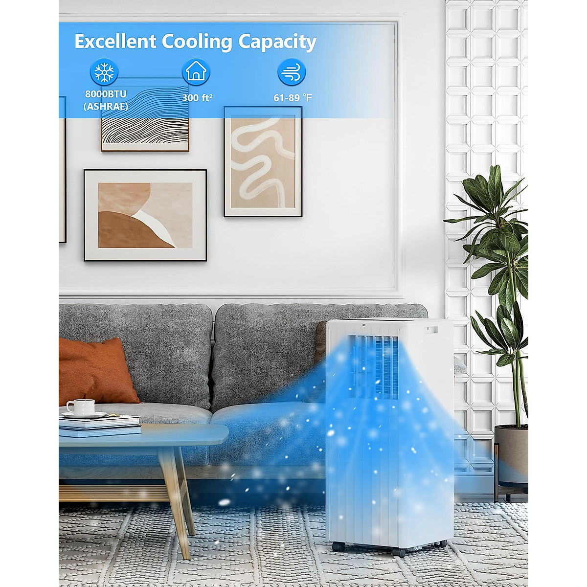 DEXSO Portable Air Conditioner 8000BTU(ASHRAE),Remote Control AC with Dehumidifier and Fan,Portable Air Conditioner for Small Medium Rooms,Cooling Area up to 300 Sq.Ft