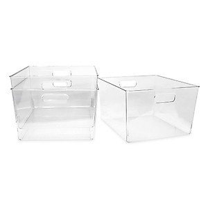 Isaac Jacobs 3-Pack XL Clear Storage Bins with Handles, Plastic Organizer for Office, Home, Kitchen, Pantry, Closet, Kids Room, Cube Shelf, Non-Slip Container Set (3-Pack, Extra-Large)