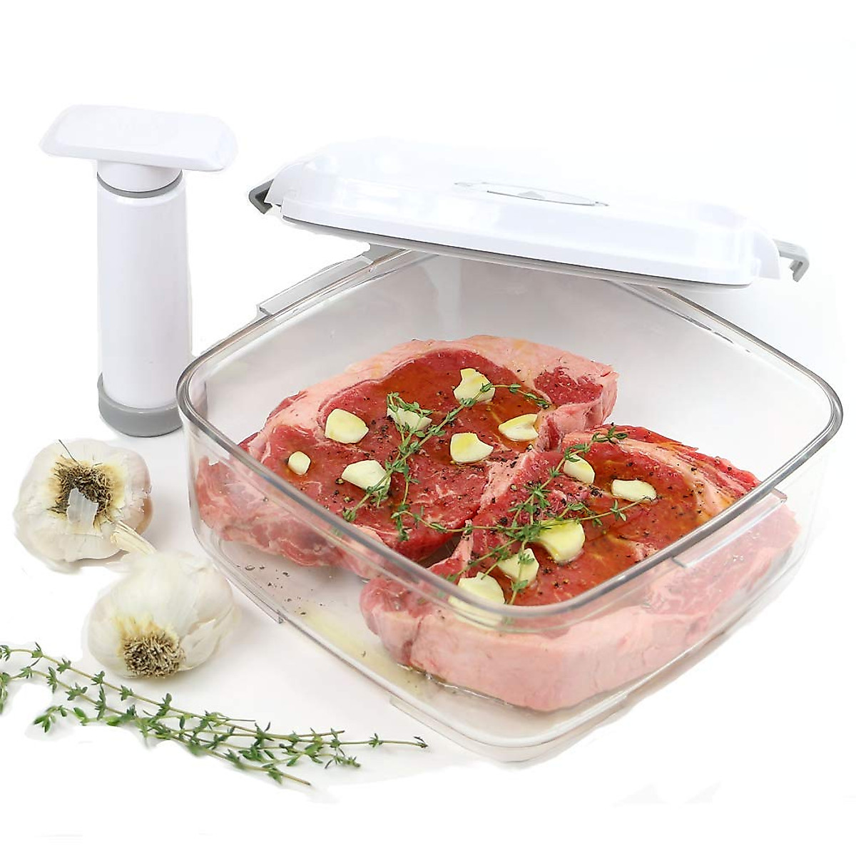 PrepSealer Marinating BPA-free Tritan Vacuum Container (2L Square + Pump) White