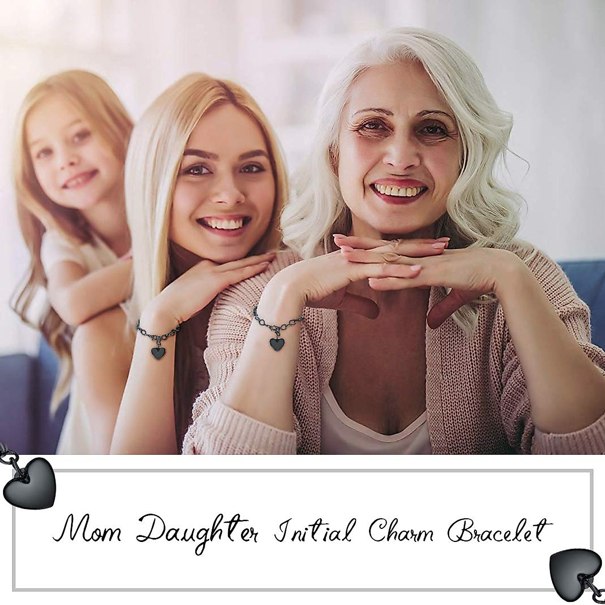 GOLDCHIC JEWELRY Black Bracelets for Women, Womens Heart Charm Bracelets Link Bracelet, Adjustable Chain Bracelet fits for 155-220mm Wrists (With Gift Box)