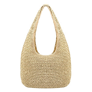 Naimo Women Straw Bag Woven Fishing Net Tote Handbag Rattan Shoulder Bag Weaving Straw Travel Beach Bag