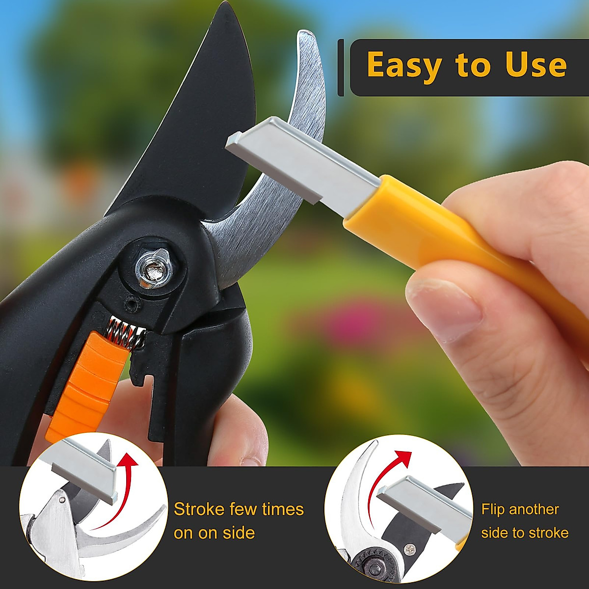 Anglekai 2PCS Garden Tool Sharpener, Blade Sharpener Stone for Garden Knife Sharpener, Shear Scissor Sharpener Blade Sharpening for Gardening Pruner/Pocket Knives (2, Yellow+Black)