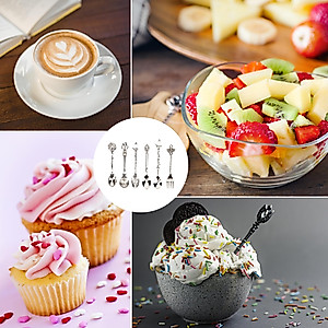 6Pcs Teaspoon Set, Small Vintage Retro Royal Zinc Alloy Dessert Spoon with Fork Silverware Tableware Coffee Spoon for Home Kitchen Cafe Sugar Stir Ice Cream Cake