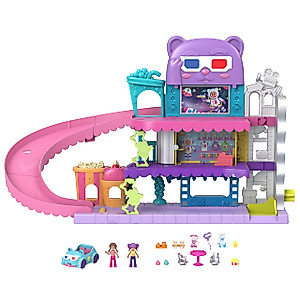 Polly Pocket Pollyville Dolls & Playset, Drive-in Movie Theater with 2 Micro Dolls, 1 Toy Car & 11 Accessories