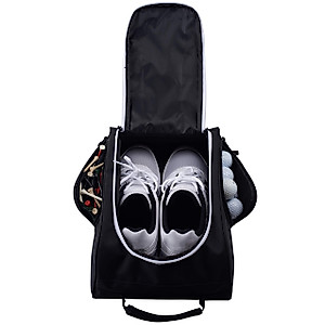 Athletico Golf Shoe Bag - Zippered Shoe Carrier Bags With Ventilation & Outside Pocket for Socks, Tees, etc. Perfect Storage (Black)