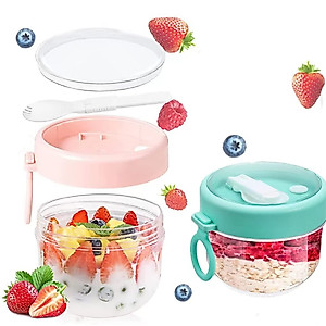 Portable Overnight Oats Containers with Lids and Spoon, Overnight Oats Jars for Breakfast, MealPrep Jar Airtight, 20 OZ, Large, Airtight, Set of 2