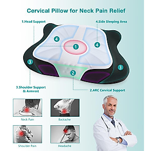 FAIORD Cervical Memory Foam Contour Pillows for Neck and Shoulder Pain, Adjustable Support Side Sleeper Pillows with Cooling Pillow Cases, Bed Pillow for Back Stomach Sleepers Black