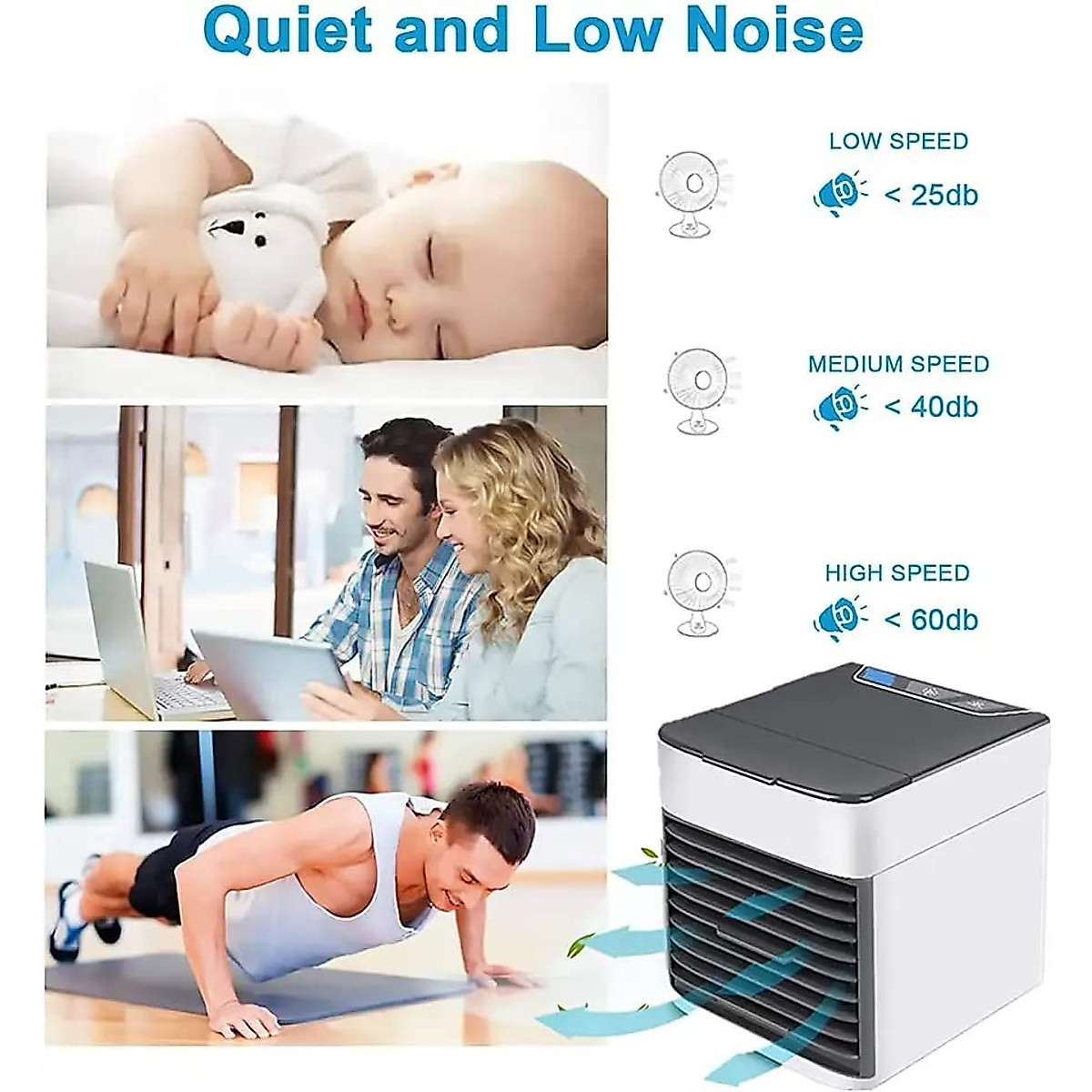 Portable Air Conditioner, 3 IN 1 Effective Evaporative Personal Air Cooler, 4-Speed 7-Colors Mini Air Conditioners with USB for Room/Office/Camping/Table Car