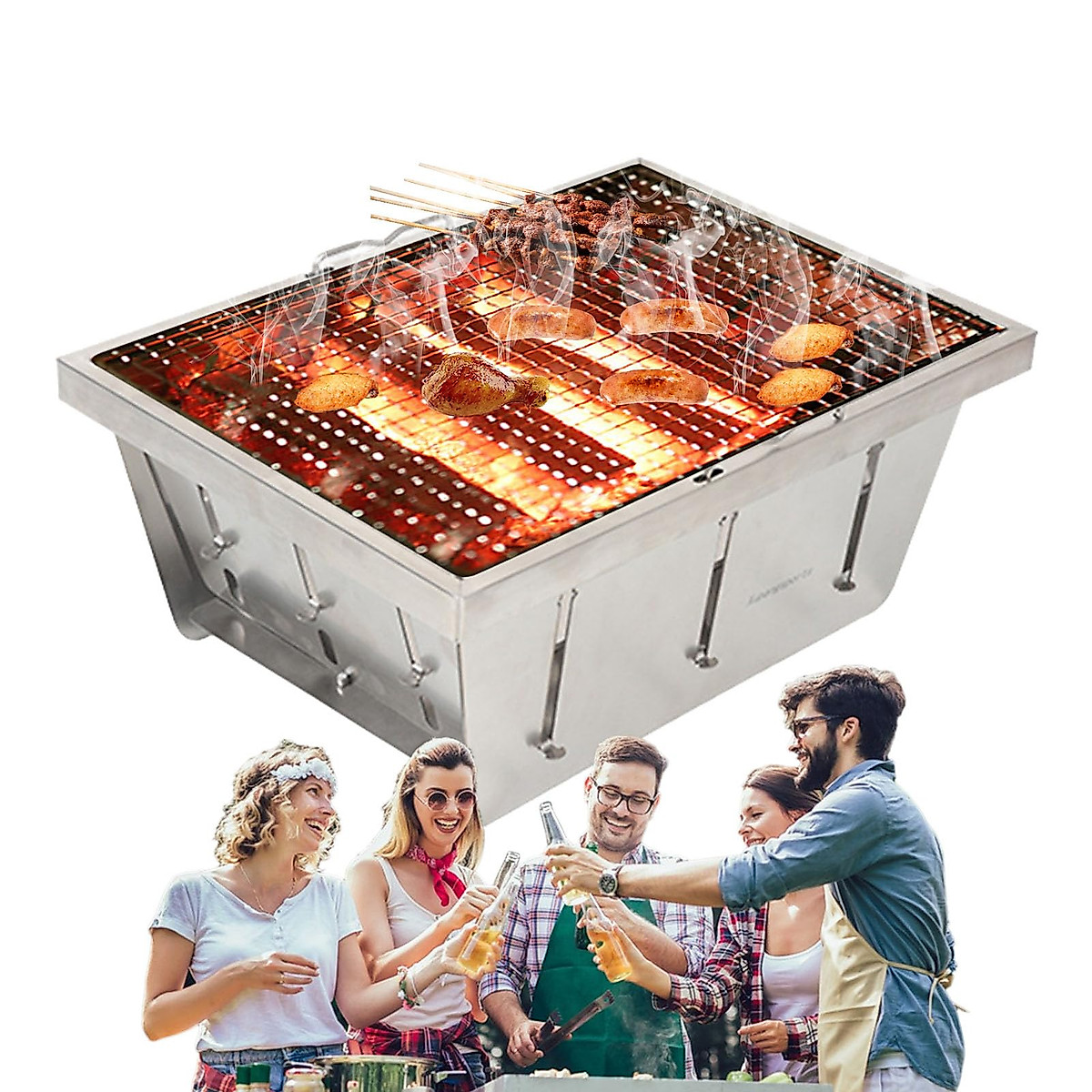 Camping Fire Pit, Portable Camping Grills, Foldable Camping Firepit, Backpacking BBQ Grill, Wood Burning Fire Pit, Outdoor Campfire Stove, Hiking Grills with Storage Bag, for Cooking Bonfire Patio