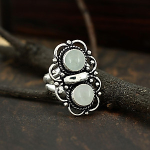 3, 40Cts Two Stone Natural Aquamarine 925 Silver Plated Ring Size 8 For Women, Handmade Green Stone March Birthstone Ring Jewelry Gift For Women Mom Wife