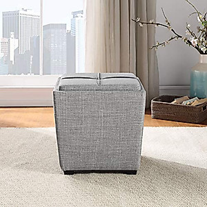 OSP Home Furnishings Ave Six Rockford Square Storage Ottoman with Padded Upholstery and Hidden Serving Tray, Dove Grey Fabric