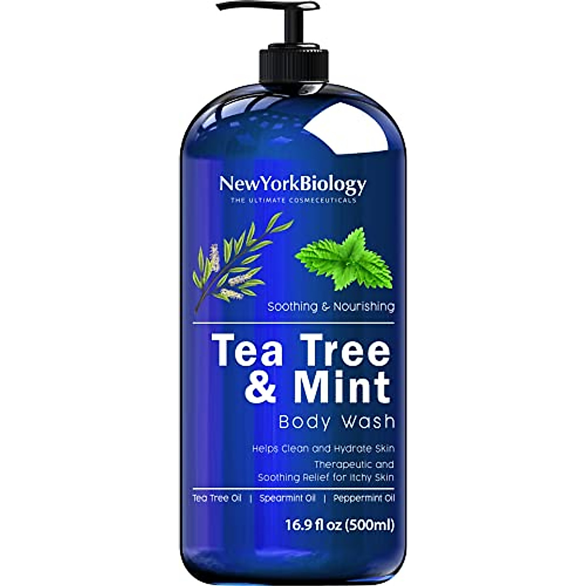 New York Biology Tea Tree Mint Body Wash for Men and Women - Moisturizing Body Wash Helps Fight Athletes Foot, Itchy Skin, Jock Itch, Toenail Fungus, Ringworm, Body Odor, Acne and Eczema - 16.9 Fl Oz