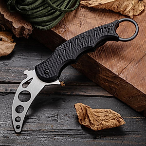 SWDAE Karambit Trainer Knife, Folding Pocket Knife, Dull Liner Lock, G10 Anti-Slip Stainless Steel Handle, Finger Holes, Pocket Clip