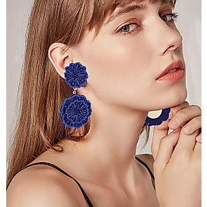 HSWE Statement Beaded Drop Earrings for Women Layered Bead Dangle Earrings (Blue)