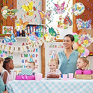 30 Pcs Butterfly Party Decorations Flowers Hanging Decorations Butterfly Hanging Ceiling Swirl for Home Baby Shower 1st birthday 1st birthday Classroom Garden
