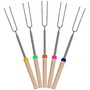 UNCO- Marshmallow Roasting Sticks, 5 Pack, 32”, Extendable Stainless Steel Smores Sticks, Campfire Sticks, Marshmallow Sticks, Hot Dog Sticks for Campfire, Roasting Sticks for Fire Pit, Smores Skewers