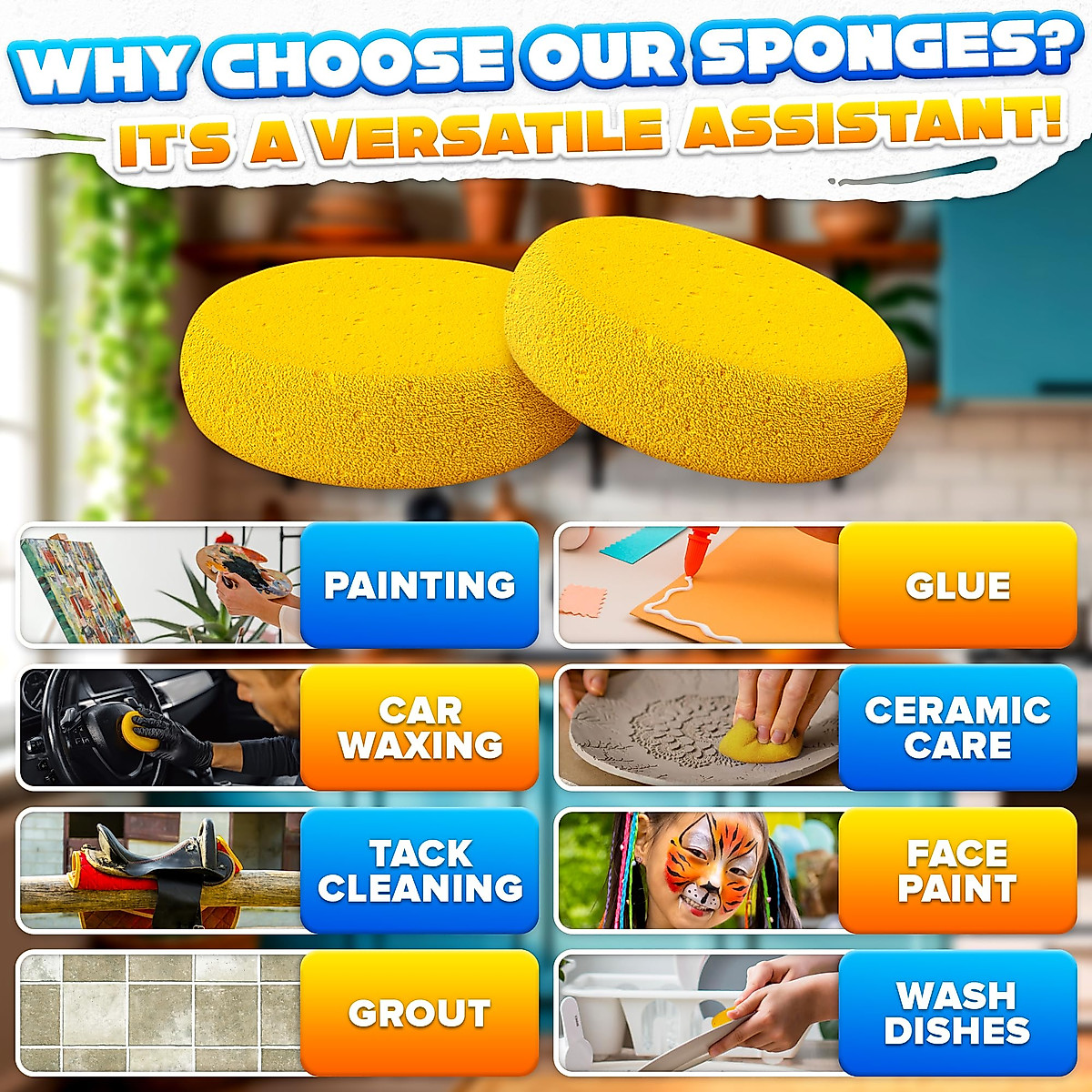 Pottery Sponges for Clay - 12 Pcs Tack Sponges for Cleaning Leather Art Sponges for Acrylic Painting Small Sponges Round Sponge Craft Sponges for Painting - Paint Sponges Pottery Sponge for Painting