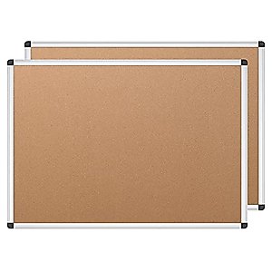 VIZ-PRO Cork Notice Board, 48 X 36 Inches, Pack of 2, Silver Aluminium Frame