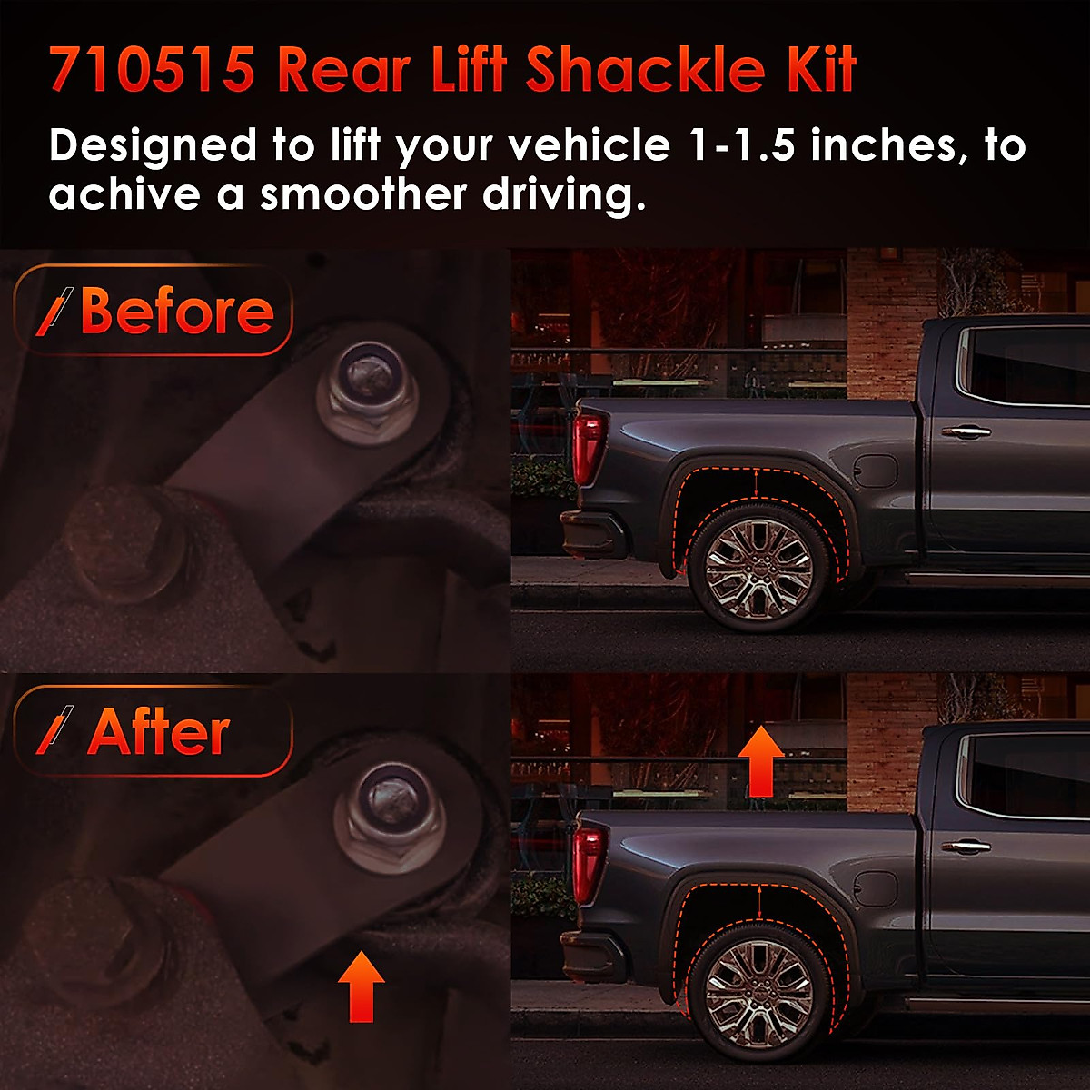 1-1.5 Inch Suspension Rear Lift Leaf Shackle Kit 2Pcs Compatible with 1988-2018 Chevy Silverado 1500 & GMC Sierra 1500 2wd 4wd Truck, Replaces# 710515