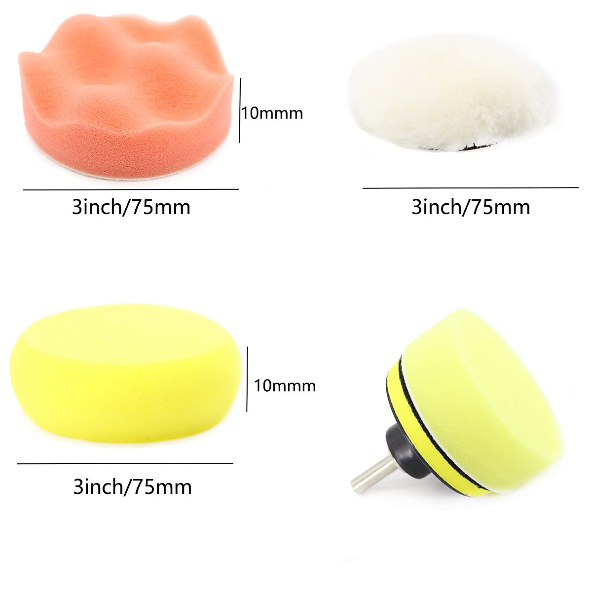 104PCS Car Foam Drill Buffing Pads 3Inch Car Headlight Restoration Kit Sanding Discs with M10 Backing Pad, Wool Buffing Polishing Pad, Sponge Buffing Pad, Interface Pad for Car Washing Cleaning Waxing