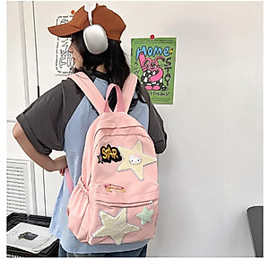Cute Backpack for Women Men, Kawaii Y2K Grunge Trendy Harajuku Hiking Travel Backpack Aesthetic Daypack Chic Backpack (pink)