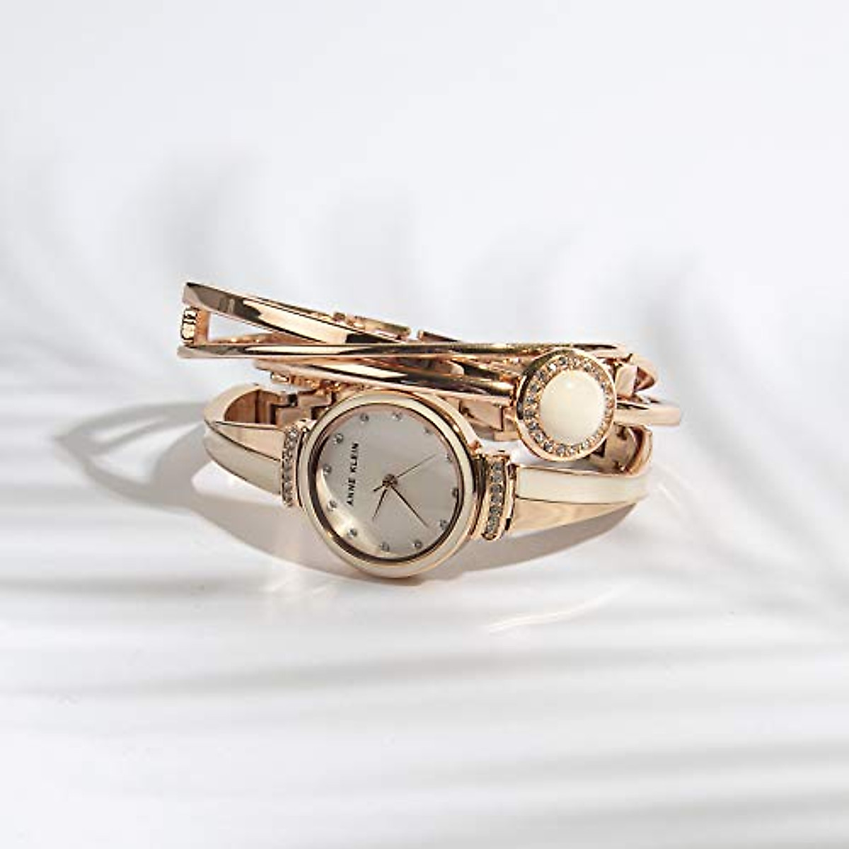 Anne Klein Women's AK/3292LPST Premium Crystal Accented Rose Gold-Tone and Blush Pink Watch and Bangle Set