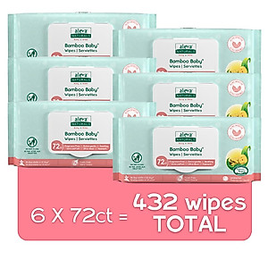 Aleva Naturals Bamboo Baby Sensitive Wipes | Unscented | Extra Strong and Ultra Soft | Natural and Organic Ingredients | Certified Vegan | 6 Packs of 72ct – Total of 432ct