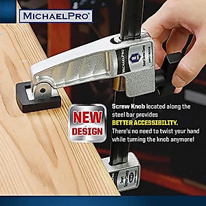 MichaelPro 2-Piece Smart F Clamps Set, 8-Inch & 12-Inch | Newly Designed Heavy Duty Steel Bar Clamps, Holds & Positions Quickly for Woodworking & DIY | MP018002