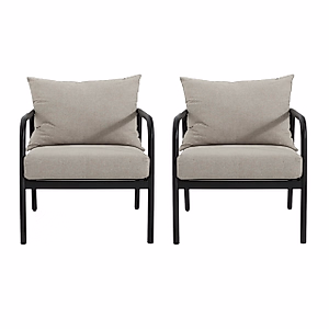 Christopher Knight Home Jansen Set of 2 Outdoor Patio Aluminum Club Chair with Water Resistant Cushions, Beige and Black