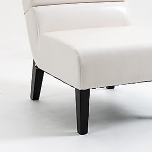 ZJhome Armless Accent Chairs Set of 2, Textured Leather Comfy Upholstered Corner Side Slipper Chairs for Bedroom, Living Room Chairs with Wooden Legs(White)