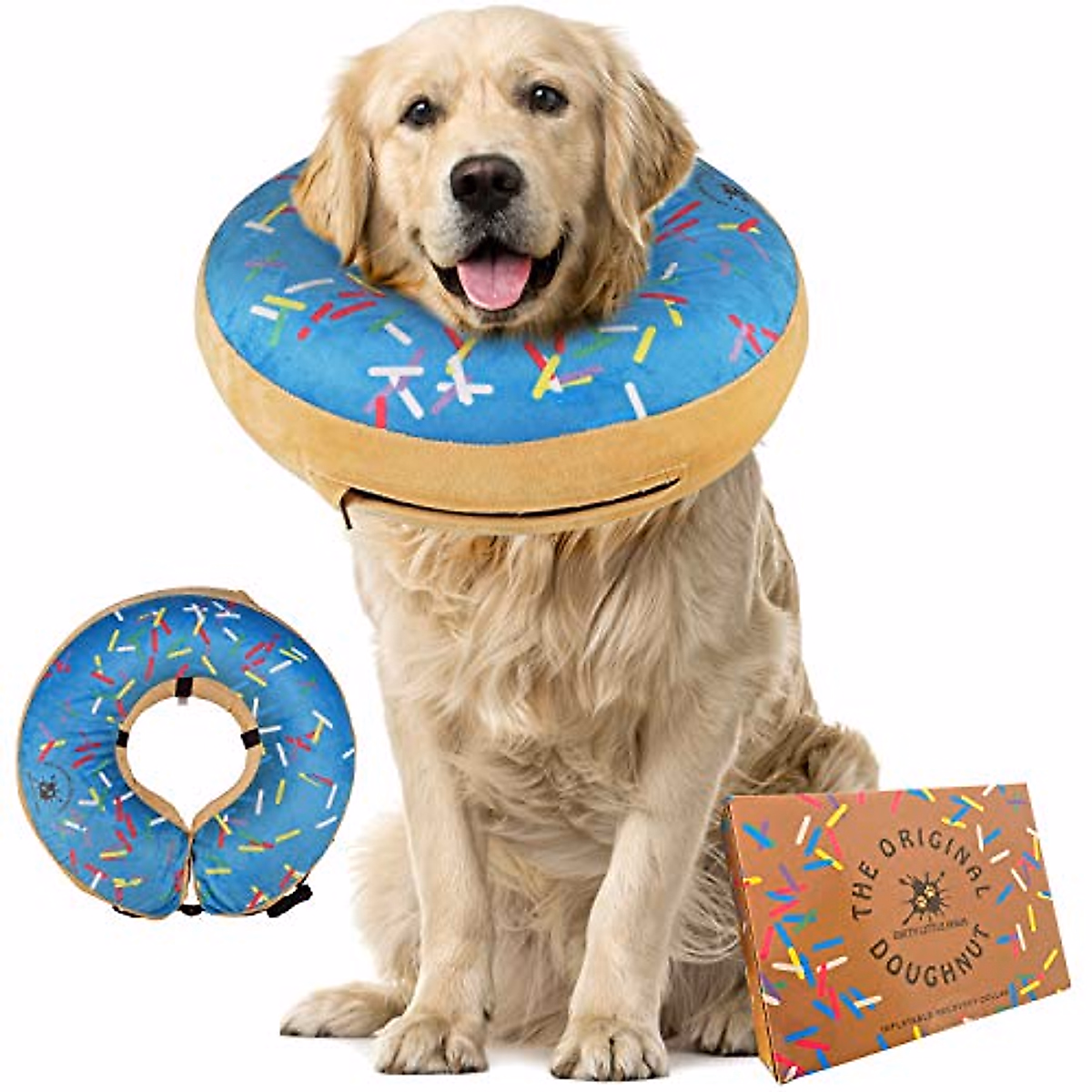 Dog Donut Collar | Great Alternative to a Traditional Dog Cone or a Soft Dog Cone Collar | Our Inflatable Dog Cone is an Excellent Cone for Dogs After Surgery | Dog Cones for Large Dogs (Blue)