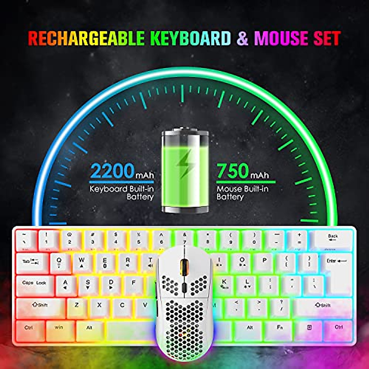 L500 Wireless Gaming Keyboard and Mouse Combo, 2200mAh Mini 61 Keys Mechanical Feeling Keyboard with Bluetooth 5.1&2.4G Wireless Dual Modes,RGB Backlit Wireless Lightweight Gaming Mouse for PC/Gamer