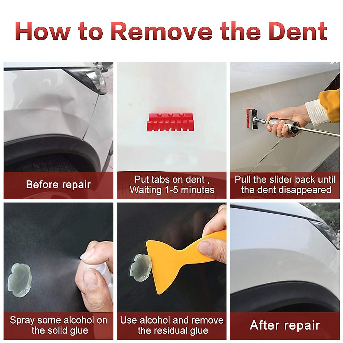 Manelord Dent Puller - Dent Remover with T bar Dent Puller and Upgraded Dent Puller Tabs for Car Dent Repair and Metal Surface Dent Removal