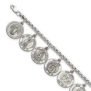 Sterling Silver Antiqued 12 Saints 8in Bracelet QQC4383