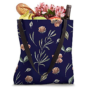 Western Pioneer Watercolor Floral Brown Flowers Navy Tote Bag