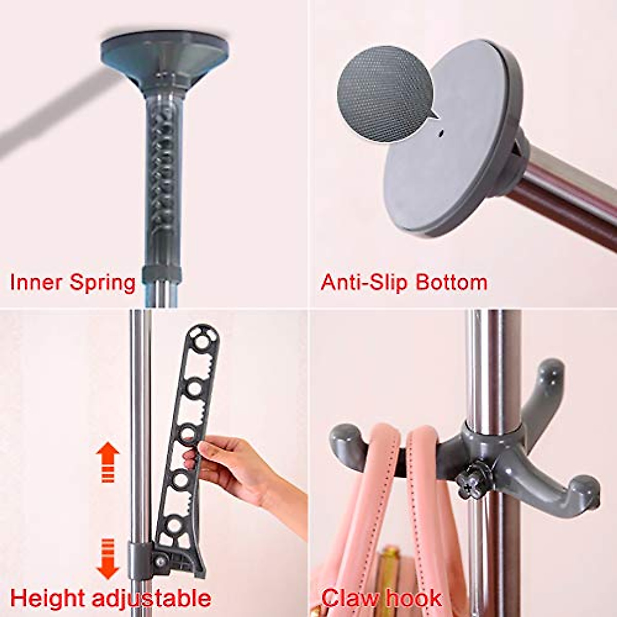 Hershii Adjustable Laundry Pole Stainless steel composite pipe / ABS / PP Clothes Drying Rack Coat Hanger DIY Floor to Ceiling Tension Rod Storage Organizer for Indoor, Balcony - Grey