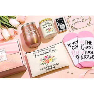 Retirement Gifts for Women 2024, Happy Retirement Gifts for Coworker, Teacher, Boss, Nurses, Friends, Mom, Grandma, Retirees, Best Retirement Gifts Funny Female Retired Gifts Basket with Wine Tumbler