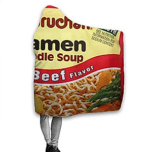 321DESIGN Ramen Noodles Beef Flavor Noodle Soup Wearable Blanket Fleece Hooded Robe Cloak Throw Quilt Poncho Microfiber Sherpa Plush Warm Wrap Multiple-Size Cape Kids Size 50 x 40 Inch