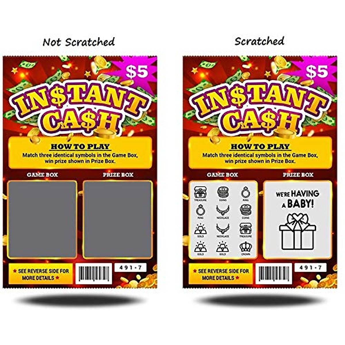 10 Pack - Pregnancy Announcement Lottery Scratch-Off Tickets | 4x6 Authentic Looking | Great for Baby Announcements | Perfect for Pregnancy Announcement for Grandparents, Future Dad, or Friends!