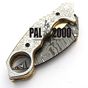 PAL 2000 KNIVES POC-9517 Handmade Damascus Steel Folding Pocket Knife Engraved Steel Handle with Sheath