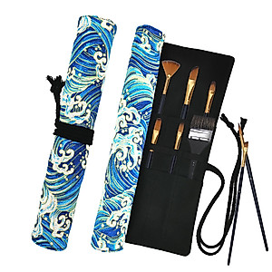 Funny live Paint Brush Holder Art Supplies, Artist Brush Holder & Art Supply Storage Organizer Roll-Up Case Bag, Protect Acrylic Oil Watercolor Paintbrushes (Blue Sea Wave-20 Slot Pockets)