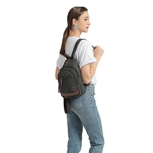 Imyth Small Retro Canvas Sling Bag, 2 In 1 Messenger Bag and Casual Shoulder Backpack Applicable for Women and Men Hiking Chest Bag(Black)