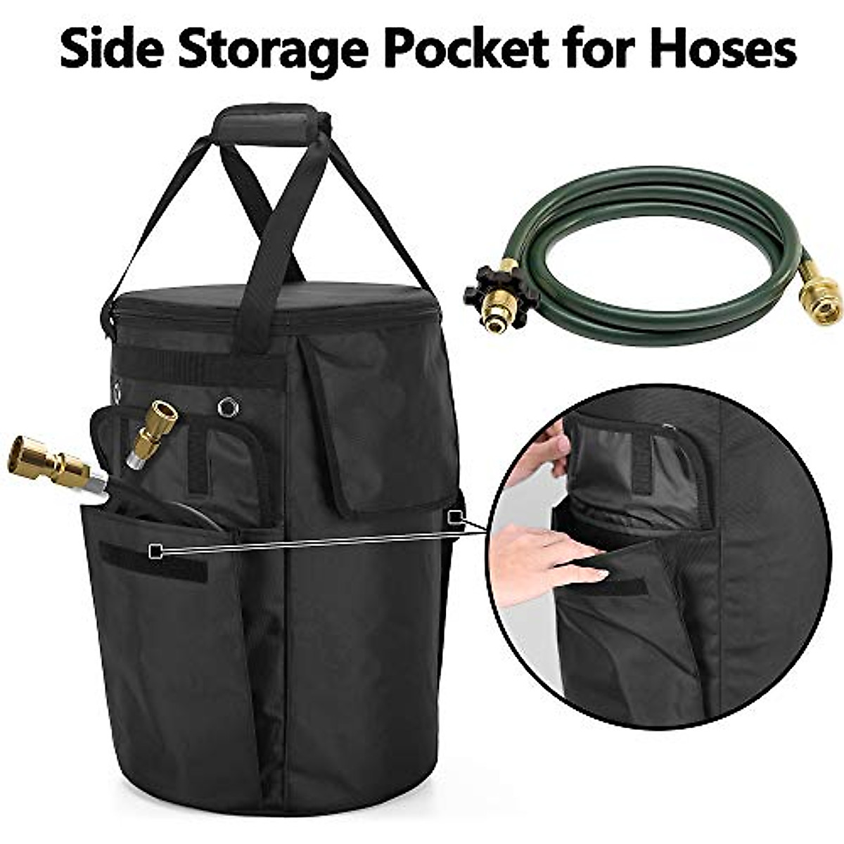 SAMDEW Propane Tank Cover, 20lb Propane Gas Tank Bag with Side Flip Flap and Stable Tabletop Feature, 2 Storage Pockets, Ventilated with 4 Holes, Water & Wear Resistant, Black, Bag Only