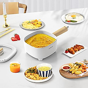 Audecook Hot Pot Electric 2L, Cermic Glaze Non-Stick Frying Pan 8 Inch, Portable Travel Cooker for Ramen/Steak/Fried Rice/Oatmeal/Soup, with Dual Power Control (Silicone Spatula Included)