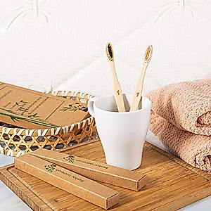 Bamboo Toothbrushes, BPA Free Medium Soft Bristle, Natural Biodegradable Wooden Toothbrush, Pack of 10