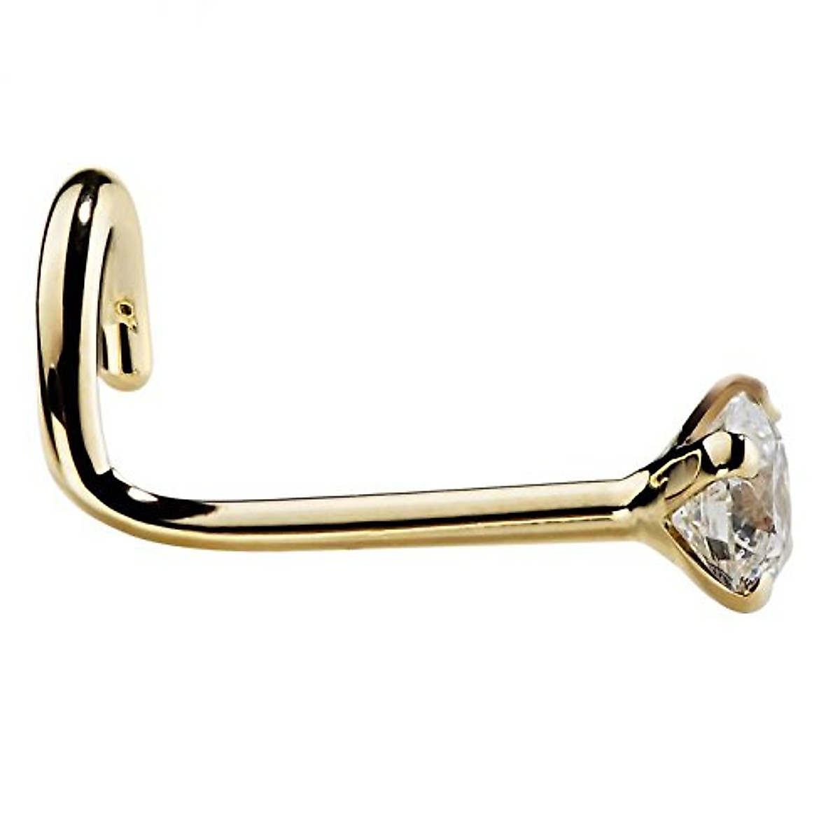 FreshTrends 2mm Cubic Zirconia 14K Yellow Gold Nose Ring Twist Screw - 18G